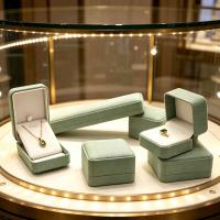 China Mint Green Linen Leather Jewelry Box Custom Logo For Ring Necklace Bracelet Packaging for sale