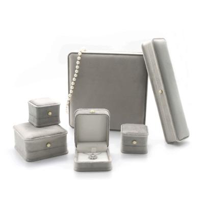 China Grey Velvet Jewelry Gift Box Set With Hinge Closure Empty Jewelry Gift Boxes for sale