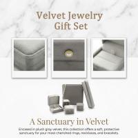 China Grey Velvet Jewelry Gift Box Set With Hinge Closure Empty Jewelry Gift Boxes for sale