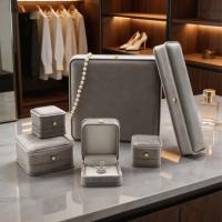 China Grey Velvet Jewelry Gift Box Set With Hinge Closure Empty Jewelry Gift Boxes for sale