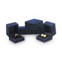 China Navy Blue Paper Texture Luxury Jewelry Case Set Luxury Engagement Ring Box for sale