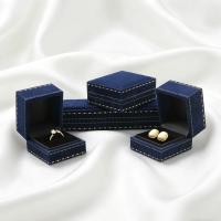 China Navy Blue Paper Texture Luxury Jewelry Case Set Luxury Engagement Ring Box for sale