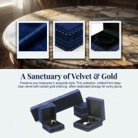 China Navy Blue Paper Texture Luxury Jewelry Case Set Luxury Engagement Ring Box for sale