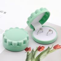 China Simple Round Plastic Velvet Luxury Jewelry Box Set Large Double Ring And Earring Box Stylish for sale