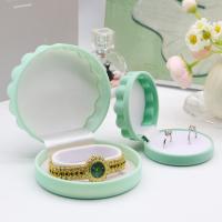 China Simple Round Plastic Velvet Luxury Jewelry Box Set Large Double Ring And Earring Box Stylish for sale