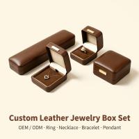China Luxury Brown PU Faux Leather Jewelry Organizer With Engraved Design for sale