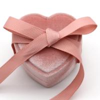 China Hinge Closure Jewelry Box Packaging With Ribbon Pink Heart Velvet For Wedding Ring for sale