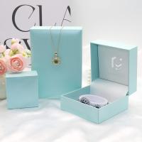 China High End Sky Blue Plastic Paper Luxury Jewelry Box Customized Luxury Earring Gift Box for sale