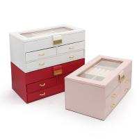 China Luxury PU Leather Jewelry Box Organizer Custom Logo Transparent Cover 265x150x120mm for sale
