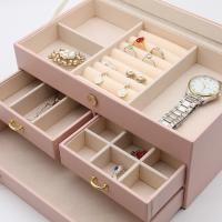 China Luxury PU Leather Jewelry Box Organizer Custom Logo Transparent Cover 265x150x120mm for sale