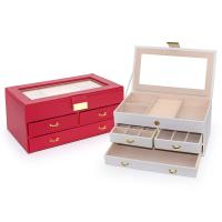 China Luxury PU Leather Jewelry Box Organizer Custom Logo Transparent Cover 265x150x120mm for sale