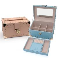 China PU Leather Luxury Jewelry Storage Box Pink Blue 225x155x130mm Travel Jewellery Box for sale