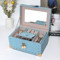 China PU Leather Luxury Jewelry Storage Box Pink Blue 225x155x130mm Travel Jewellery Box for sale