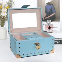 China PU Leather Luxury Jewelry Storage Box Pink Blue 225x155x130mm Travel Jewellery Box for sale