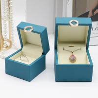 China High Grade Blue Leather PU Jewellery Box Customizable Packaging Leatherette Necklace Box for sale