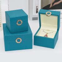 China High Grade Blue Leather PU Jewellery Box Customizable Packaging Leatherette Necklace Box for sale