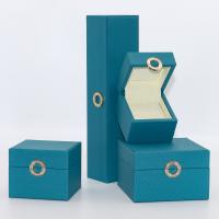 China High Grade Blue Leather PU Jewellery Box Customizable Packaging Leatherette Necklace Box for sale
