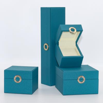 China High Grade Blue Leather PU Jewellery Box Customizable Packaging Leatherette Necklace Box for sale