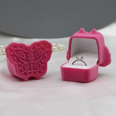 China Butterfly Shape Velvet Flocked Jewelry Box For Ring Earring White Insert for sale