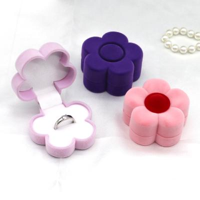 China Cute Little Flower Shaped Flocked Jewelry Box Packaging Charming Design for sale