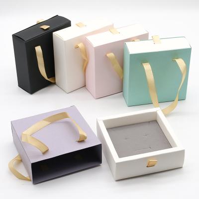 China Customized Logo Exclusive Paper Jewelry Box With Ribbon Drawer For Ring Earring for sale