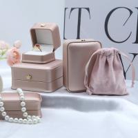China Pink PU Leatherette Jewelry Case Wedding Ring Box With Velvet Lining Elegant Packaging for sale