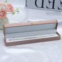 China Pink PU Leatherette Jewelry Case Wedding Ring Box With Velvet Lining Elegant Packaging for sale