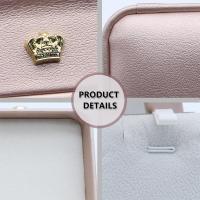 China Pink PU Leatherette Jewelry Case Wedding Ring Box With Velvet Lining Elegant Packaging for sale