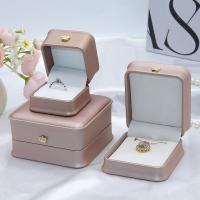 China Pink PU Leatherette Jewelry Case Wedding Ring Box With Velvet Lining Elegant Packaging for sale