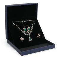 China Luxury Double Ring Necklace Jewelry Box Set Elegant Blue PU Leather Material for sale