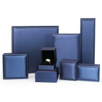 China Luxury Double Ring Necklace Jewelry Box Set Elegant Blue PU Leather Material for sale
