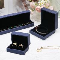 China Luxury Double Ring Necklace Jewelry Box Set Elegant Blue PU Leather Material for sale