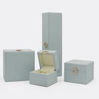 China Custom High End PU Leather Jewelry Box Sky Blue Ring Pendant Bracelet Packaging Box for sale
