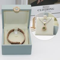 China Custom High End PU Leather Jewelry Box Sky Blue Ring Pendant Bracelet Packaging Box for sale