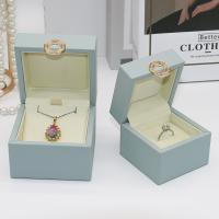 China Custom High End PU Leather Jewelry Box Sky Blue Ring Pendant Bracelet Packaging Box for sale