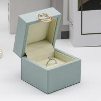 China Custom High End PU Leather Jewelry Box Sky Blue Ring Pendant Bracelet Packaging Box for sale