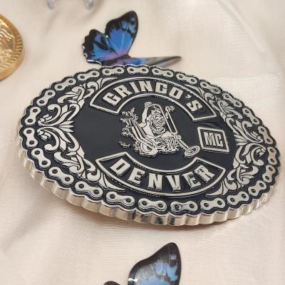 China Custom 3D Logo Motorcycle Antique Belt Buckle with Nickel Plating and Soft Enamel Finish for sale
