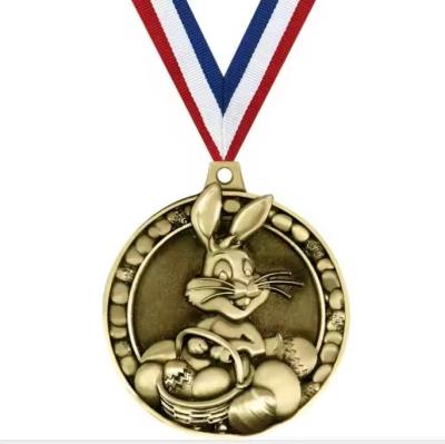 China Custom Easter Medal Zinc Alloy Rabbit Medal With Ribbon and Your Design for sale
