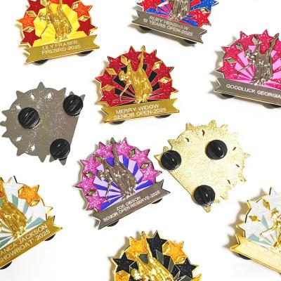 China Custom hard or soft enamel lapel pin with glitter, UV print, and cute anime cartoon logo. for sale