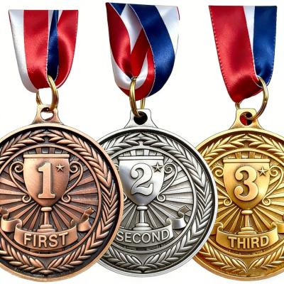 China Custom 3D zinc alloy sport medals with gold UV printing for marathon, graduation, and awards. for sale