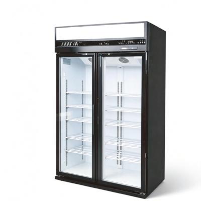 China Commercial Double Glass Door Vertical Display Cabinet with Light Box for sale
