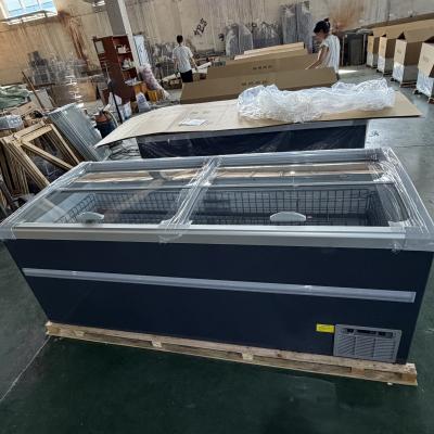 China Sliding or Hinged Glass Doors Optional Supermarket Island Freezer Temperature Range minus 18 to minus 22 degree Inner LED Light Designed for Supermarket for sale