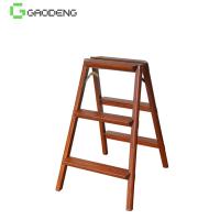 China Two Steps Wooden Aluminum Ladder 1.1mm Thickness 100kg Capacity Anti-Skid PVC Foot Mats for sale