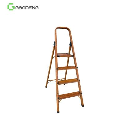 China 1.1mm Wooden Aluminum Ladder 250mm Pedal 2-9 Steps Anti-Slip Handrail for sale