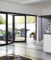 China Commercial Aluminum Folding Door Double Tempered Glass 80mm Thickness for Patio for sale