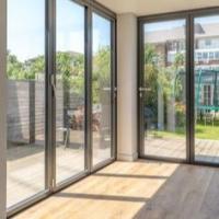 China Double Glazed Black Aluminum Sliding Door With Flyscreen for sale