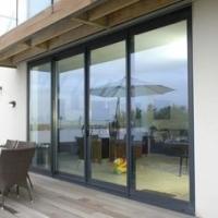 China Double Glazed Black Aluminum Sliding Door With Flyscreen for sale
