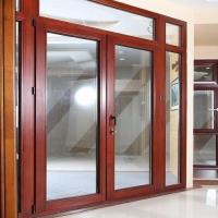 China Wood Grain Aluminium Double Hinged Doors for sale