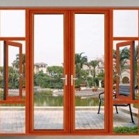 China Wood Grain Aluminium Double Hinged Doors for sale