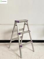China Folding Three Step Aluminum Ladder Silver 100KG 2.6 Foot for sale